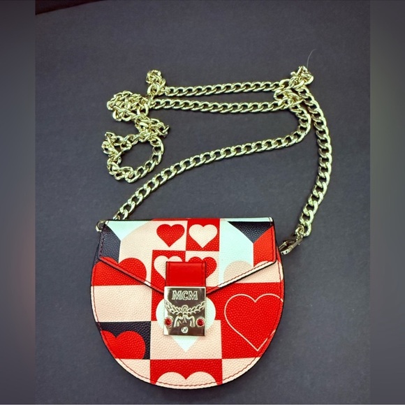 MCM | Bags | Nib Mcm Red And Black Heart Pattern Wallet On Chain | Poshmark